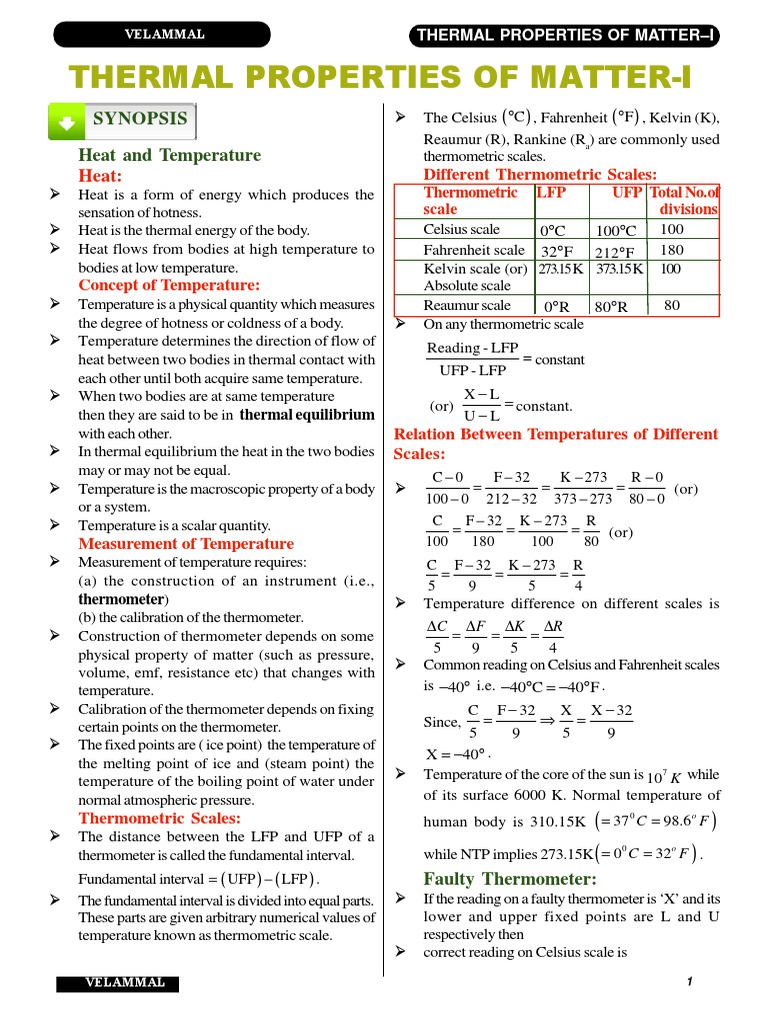Thermal Properties of Matter-1 | PDF | Thermal Expansion | Thermometer