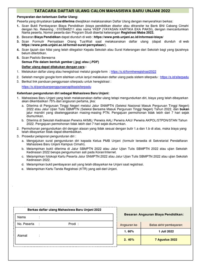 TATA CARA REGISTRASI MAHASISWA BARU TAHUN 2022 New v1.5 | PDF