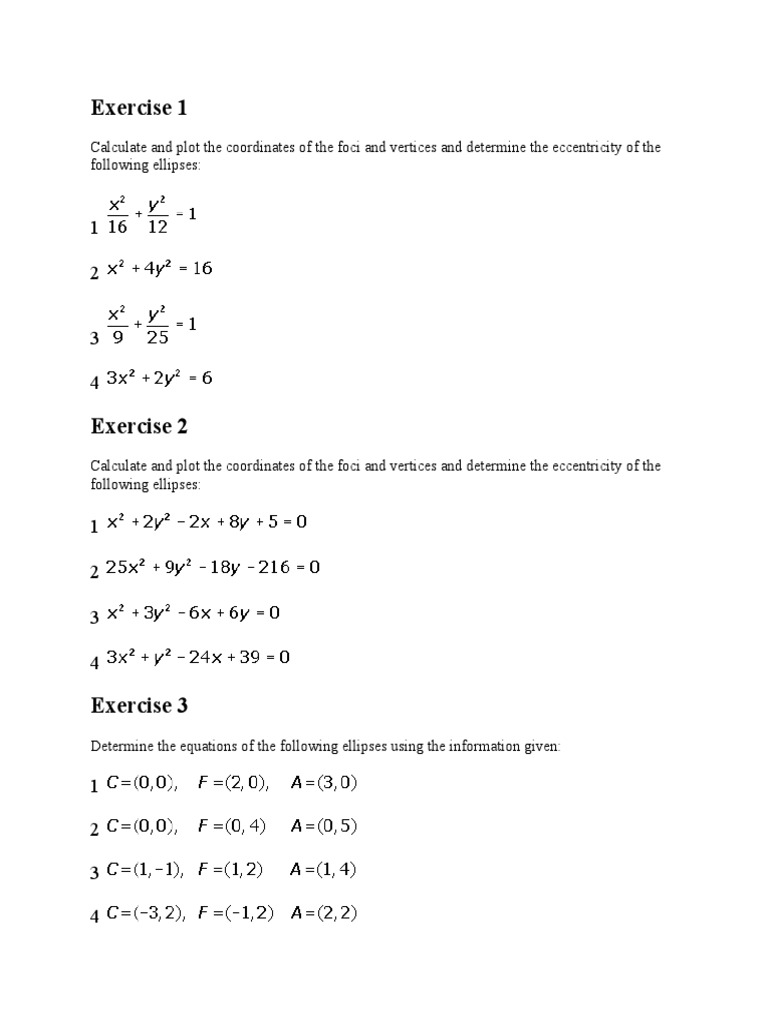 Ellipse Geometry Exercises and Solutions | PDF | Ellipse | Mathematics