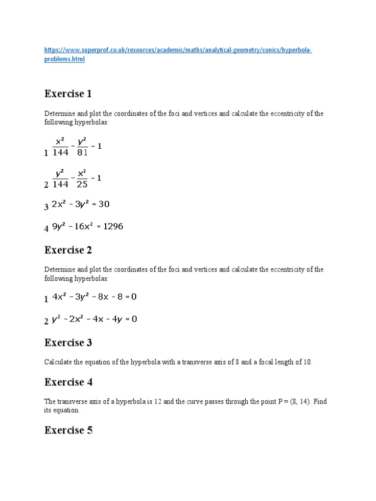 Analytic Geometry Hyperbola Problems | PDF | Mathematical Objects | Algebraic Geometry
