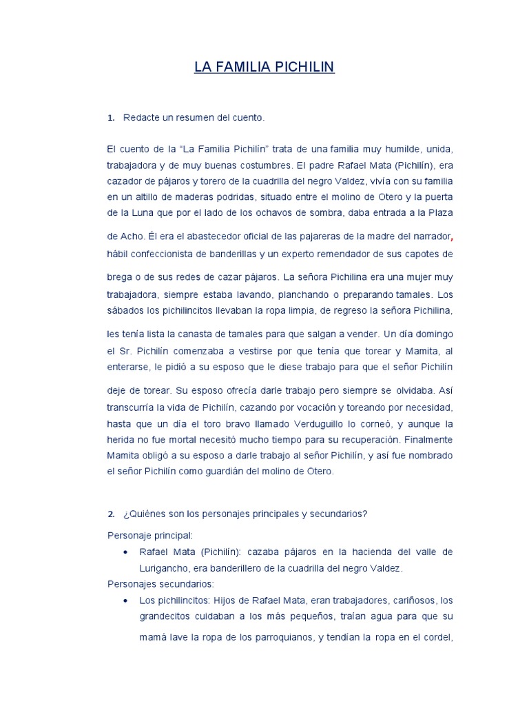La Familia Pichilin - Tarea | PDF | Toreo
