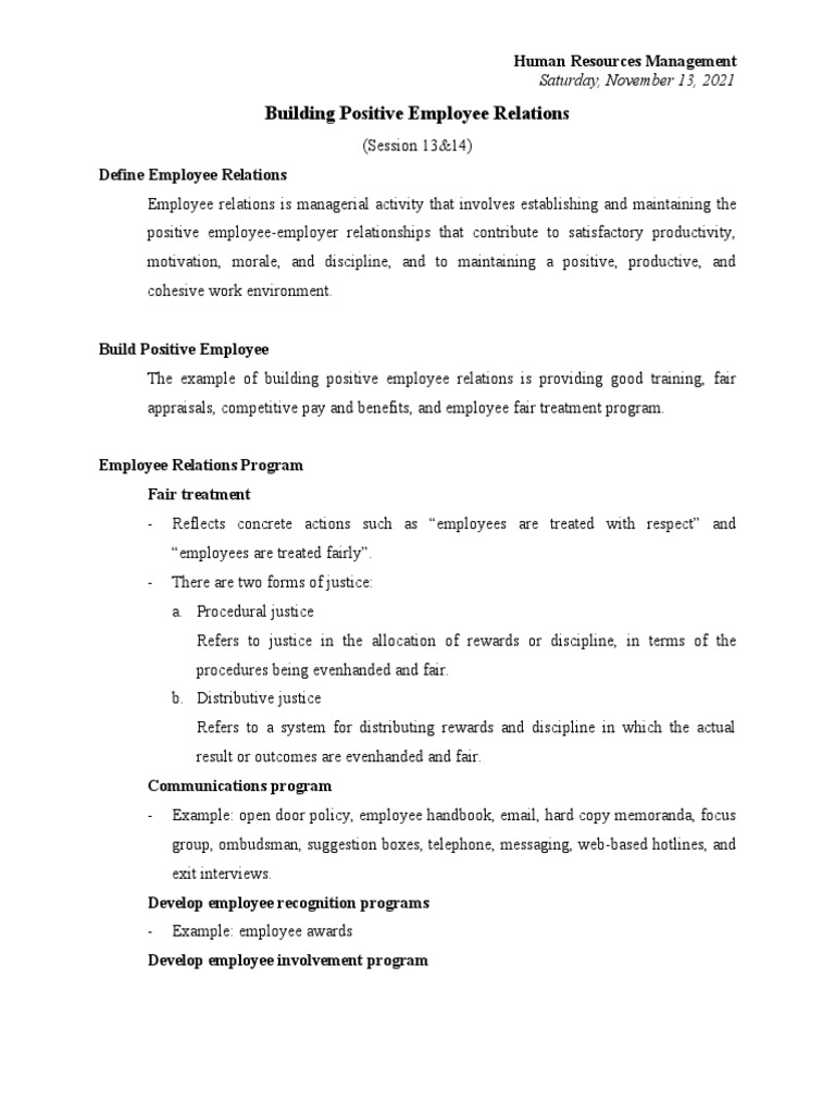 Building Positive Employee Relations - Session 13&14 | PDF | Employment ...