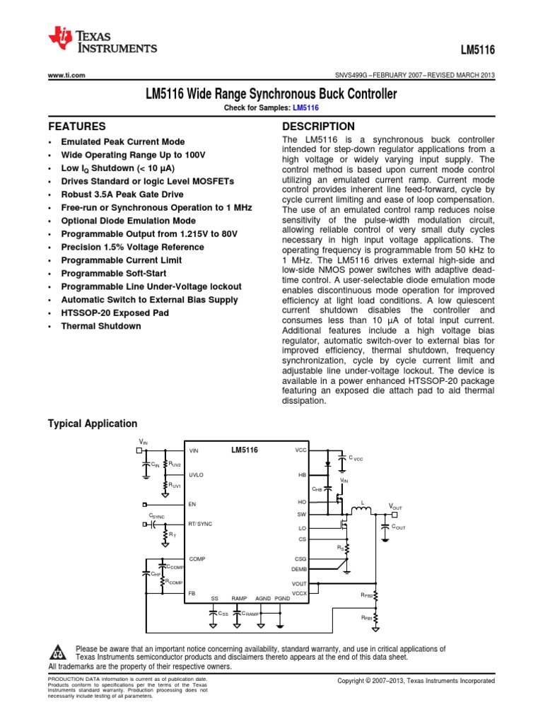 LM5116 | PDF | Amplifier | Mosfet