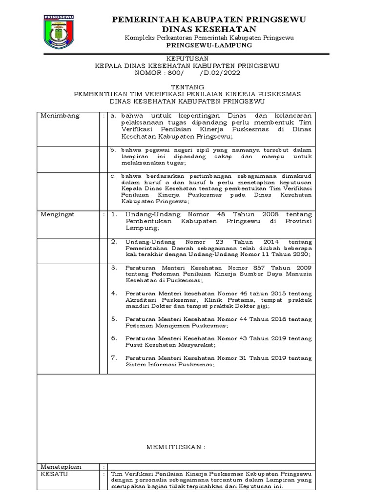 Draft SK Tim Verifikasi PKP | PDF