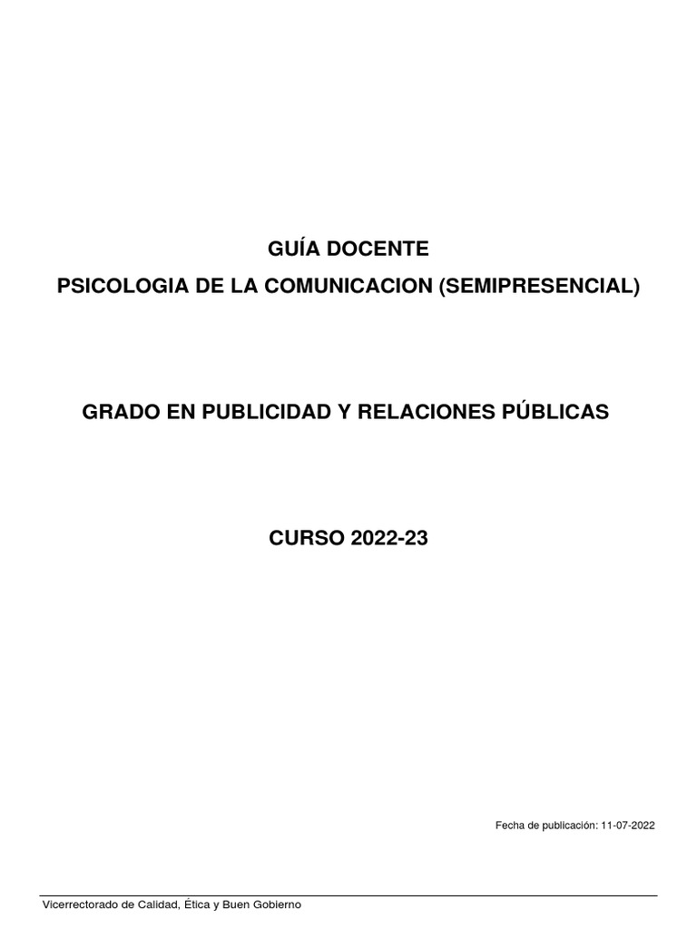 GuiaDocente - PSICOLOGIA DE LA COMUNICACION (SEMIPRESENCIAL) | PDF ...