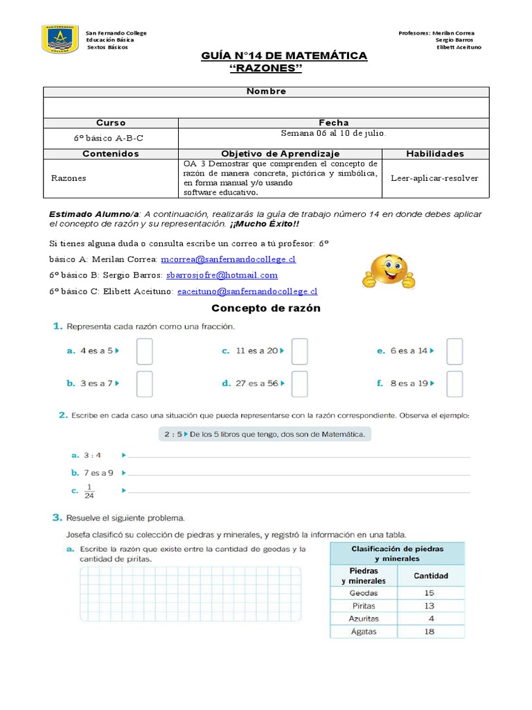 6°básico Guía N°14 Matemática Razones | PDF | Educación primaria