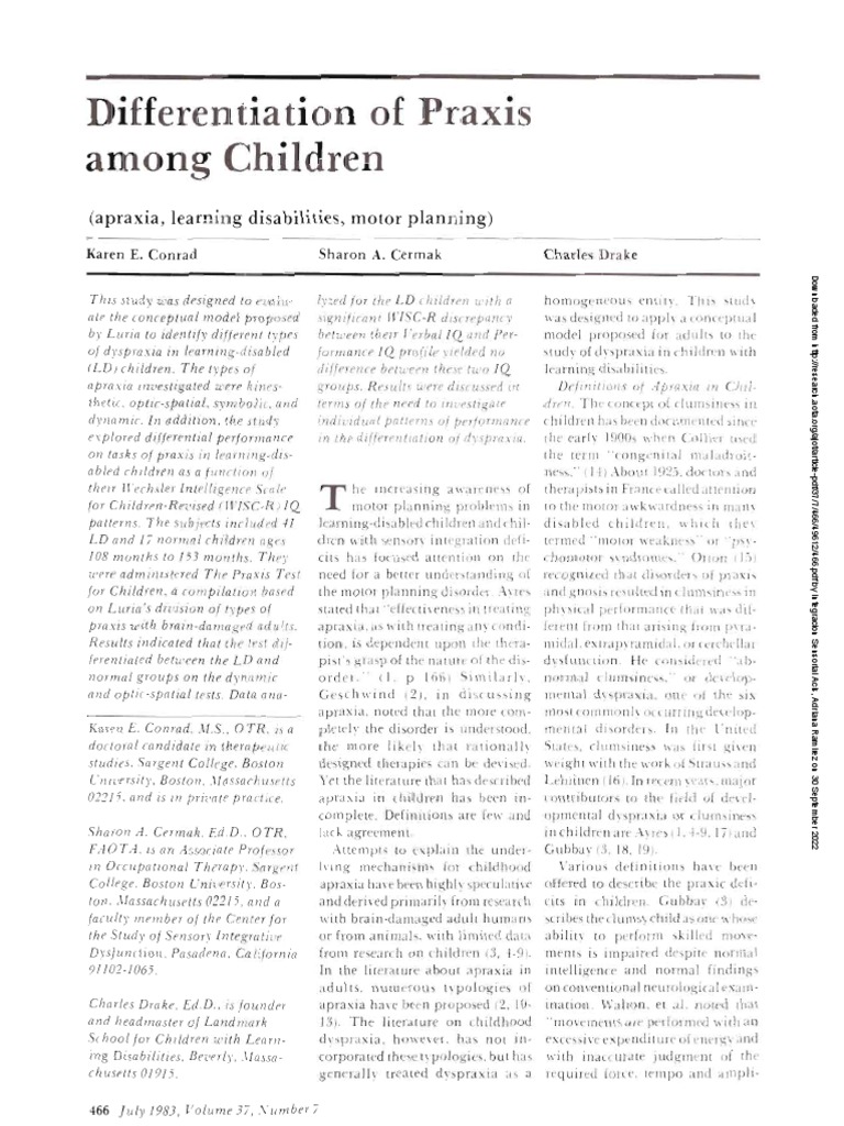 Differentiating Types of Apraxia in Children with Learning Disabilities ...