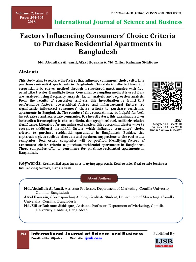 Factors Influencing Consumers' Choice Criteria To Purchase Residential ...