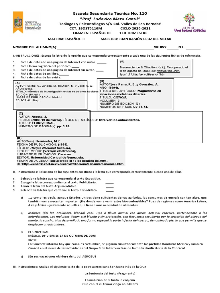 Examen Español Iii 1er Trimestre. | PDF | Robot | Robótica