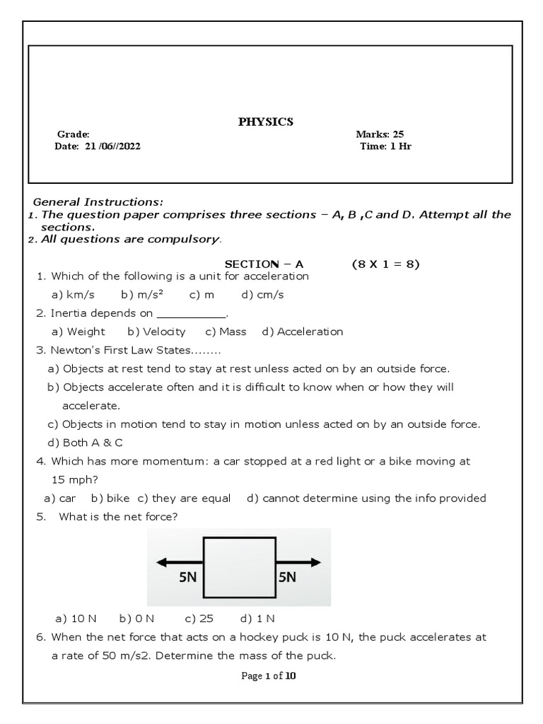 9physics - Ut2 - 2022 - 23 | Download Free PDF | Force | Acceleration