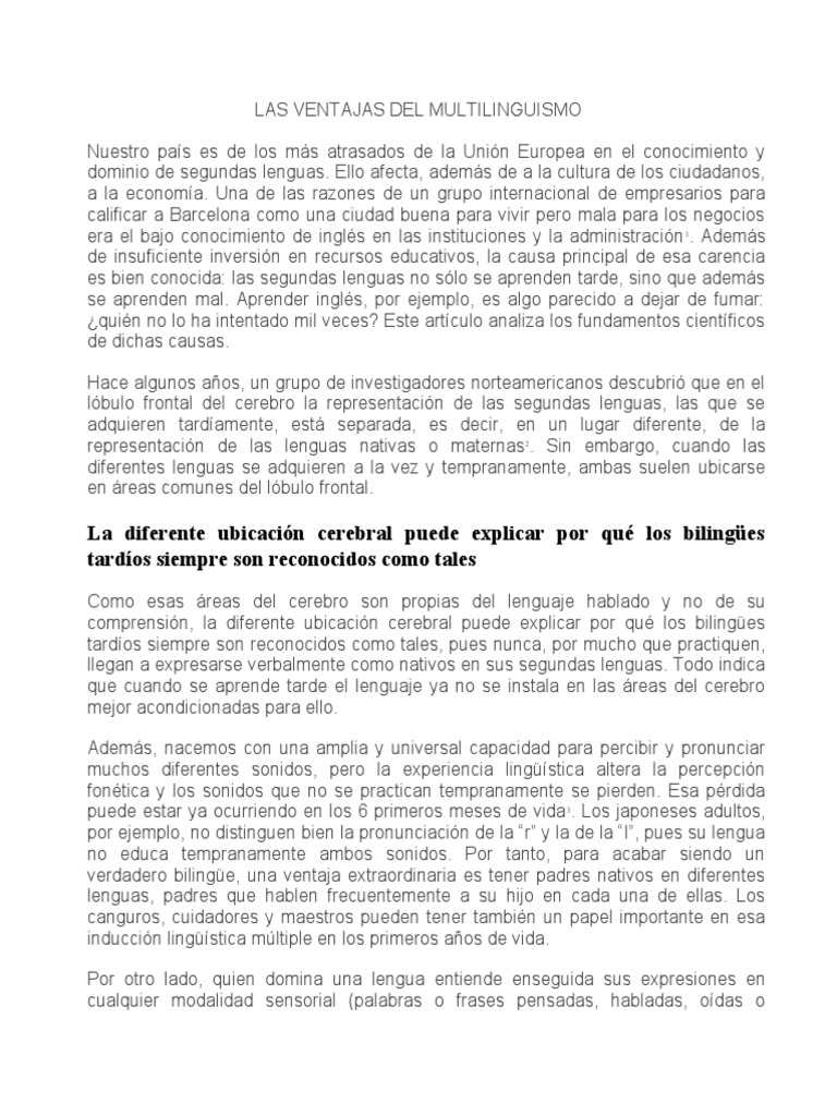 20200421-010428-Las Ventajas Del Multilinguismo | PDF | Multilingüismo | Mente