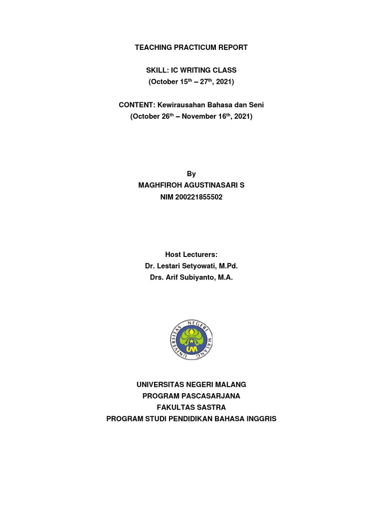 S2 A - Maghfiroh Agustinasari S - Teaching Practicum Report | PDF ...