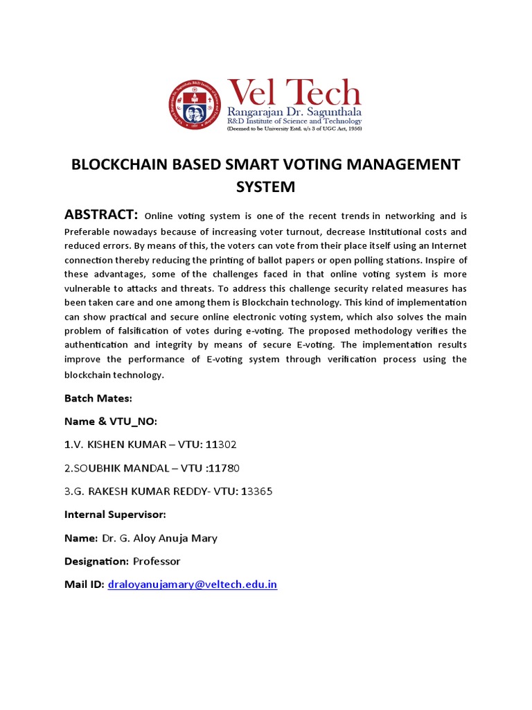 Blockchain Based Smart Voting Management System | PDF