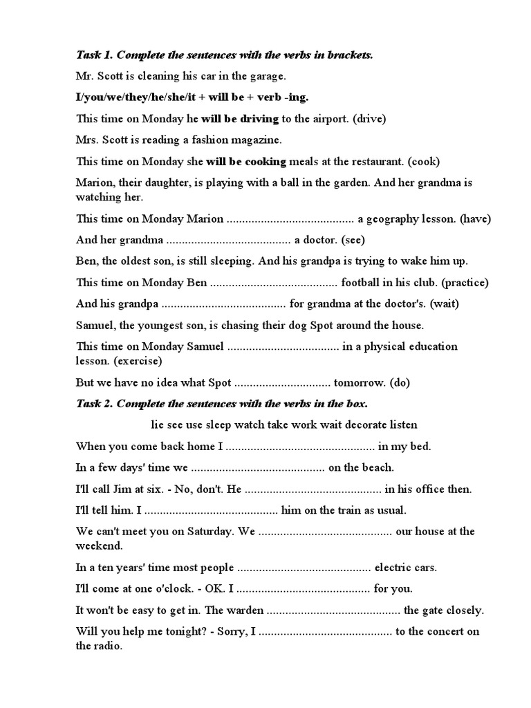 Future Continuous Exercises | PDF | Language Arts & Discipline