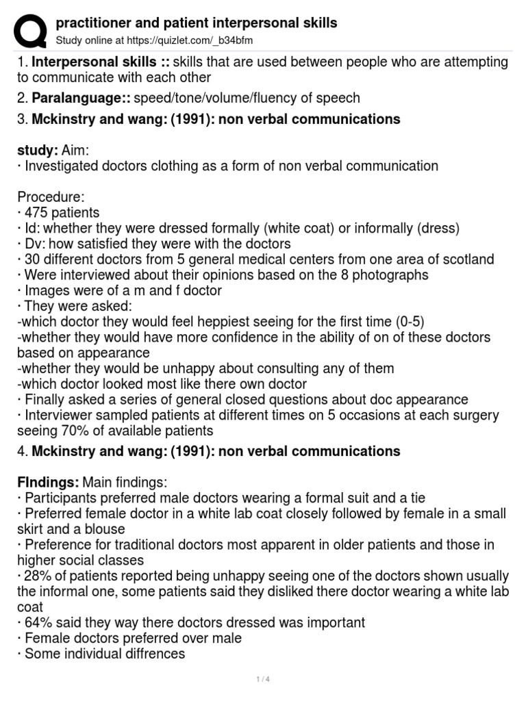 Practitioner and Patient Interpersonal Skills | PDF | Communication ...