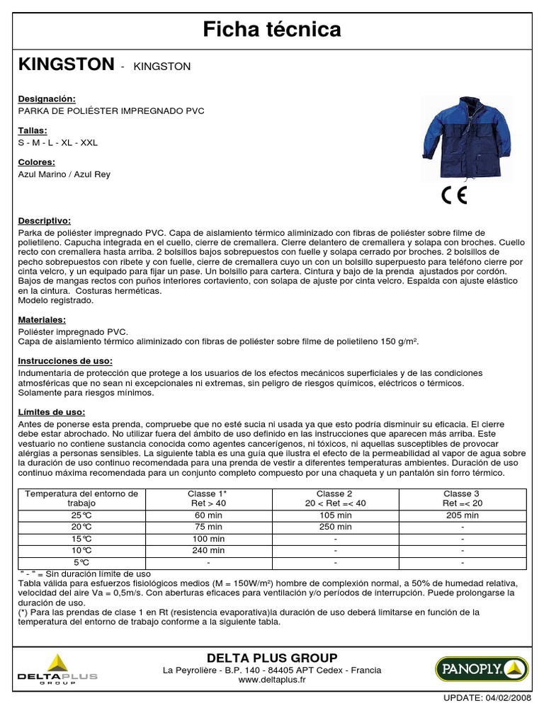 Ficha Tecnica KINGSTON | PDF | Ropa | Temperatura