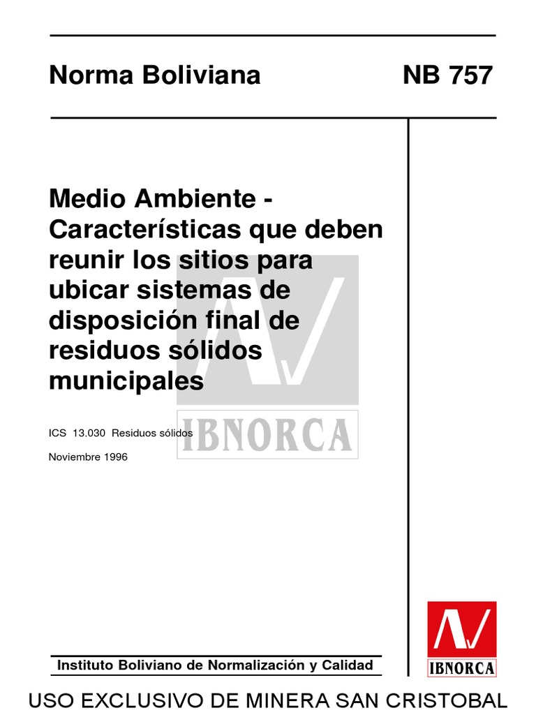 NB 757 - 1996 - MSC | PDF | Bolivia | Gobierno
