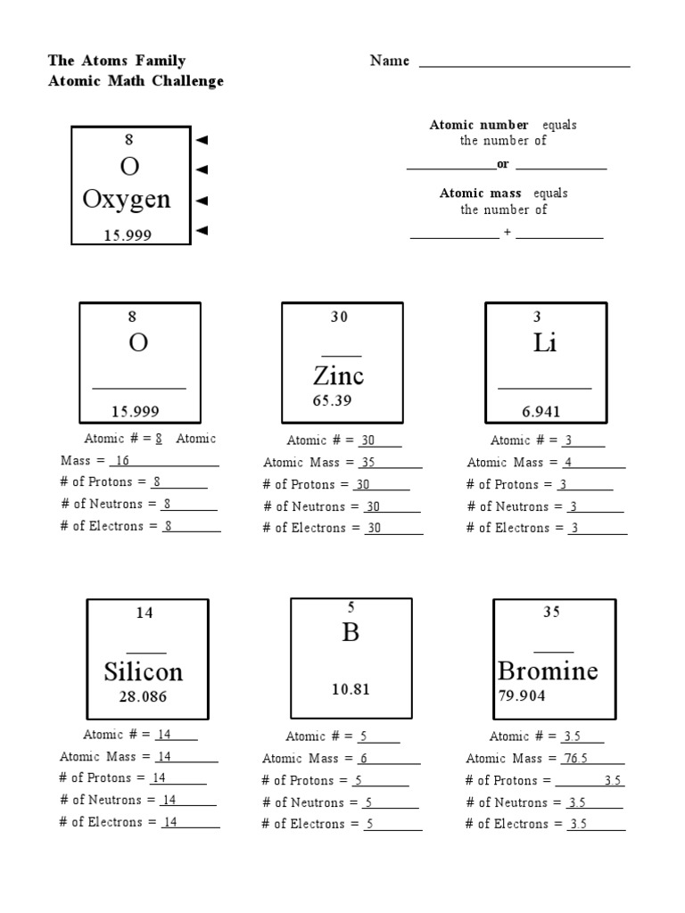 Atomic Math Challenge Worksheet | PDF | Proton | Neutron