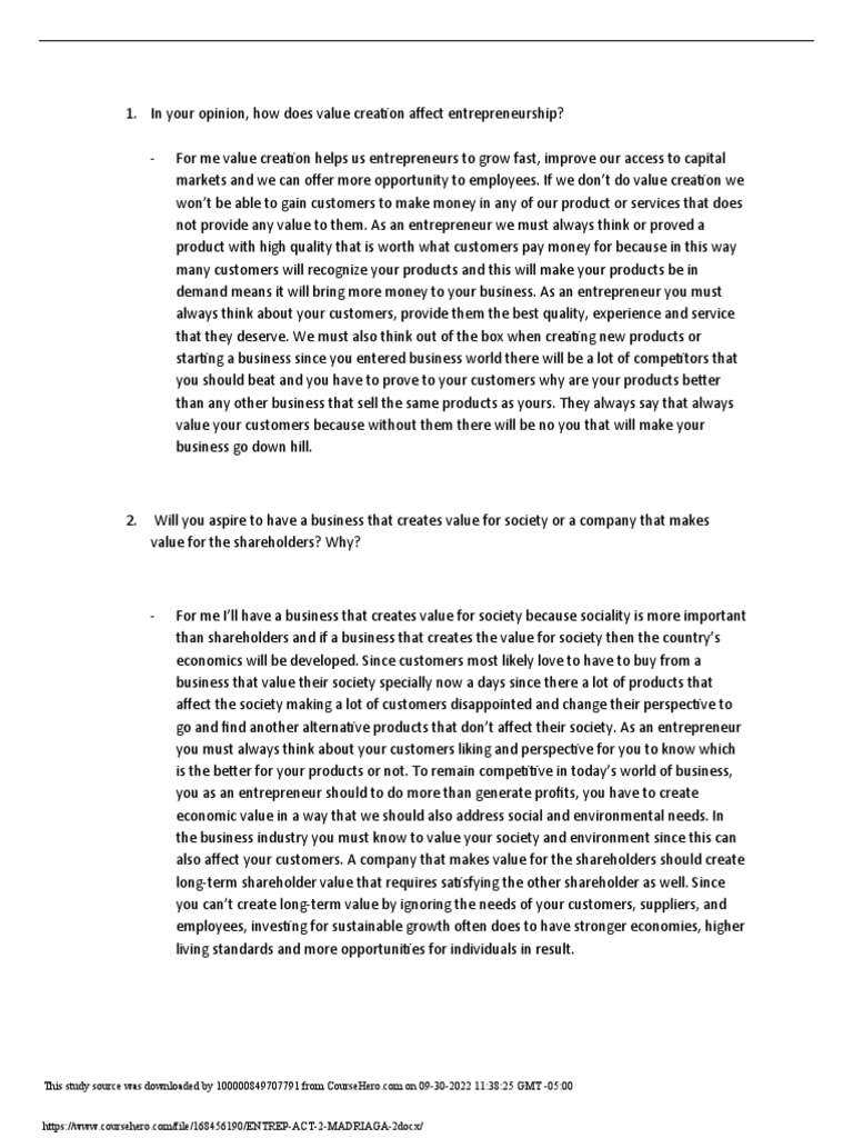 Entrep Act 2 Madriaga 2 | PDF | Entrepreneurship | Customer