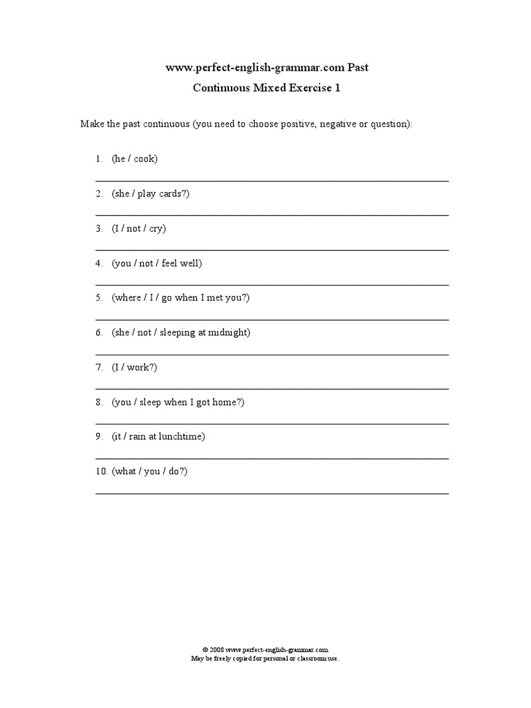 Past Continuous All Forms Mixed Exercise 1 | PDF