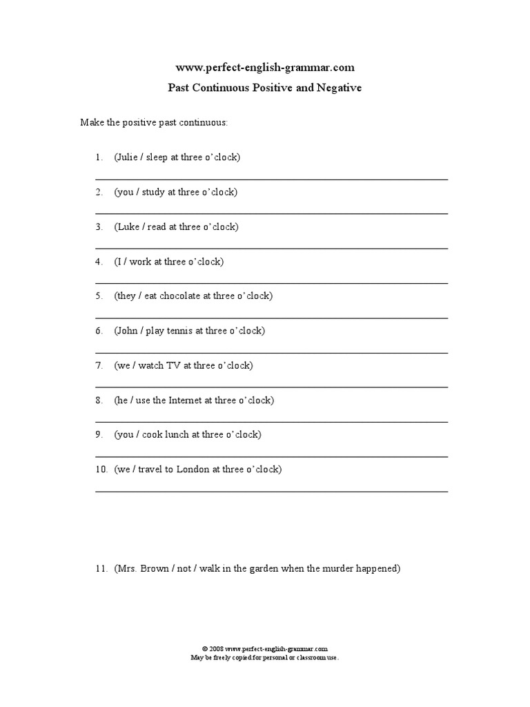 Past Continuous Form Positive and Negative | PDF