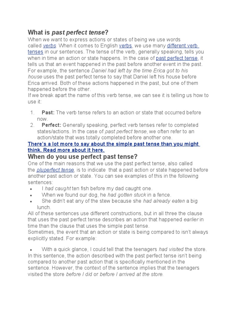 Past Perfect Tense | PDF | Perfect (Grammar) | Grammatical Tense