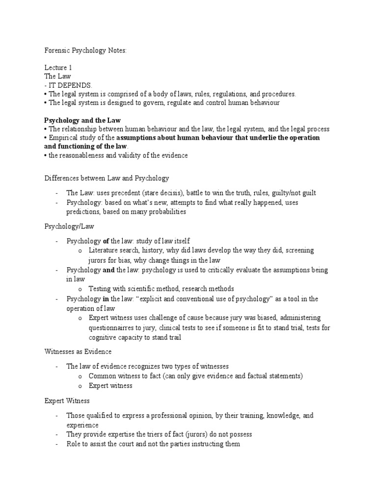 Forensic Psychology Notes | PDF | Polygraph | Witness