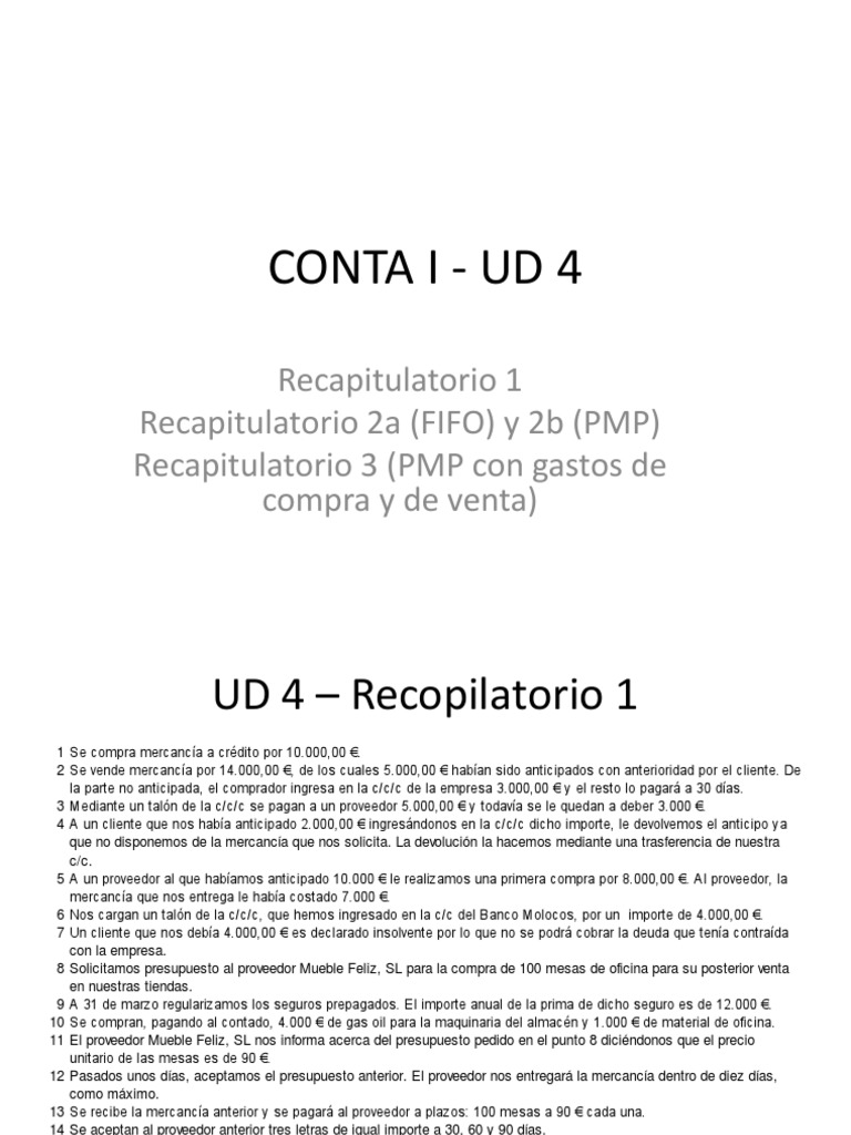 CONTA I - UD 4 - Ejercicios Recapitulatorios | PDF | Presupuesto | Contabilidad