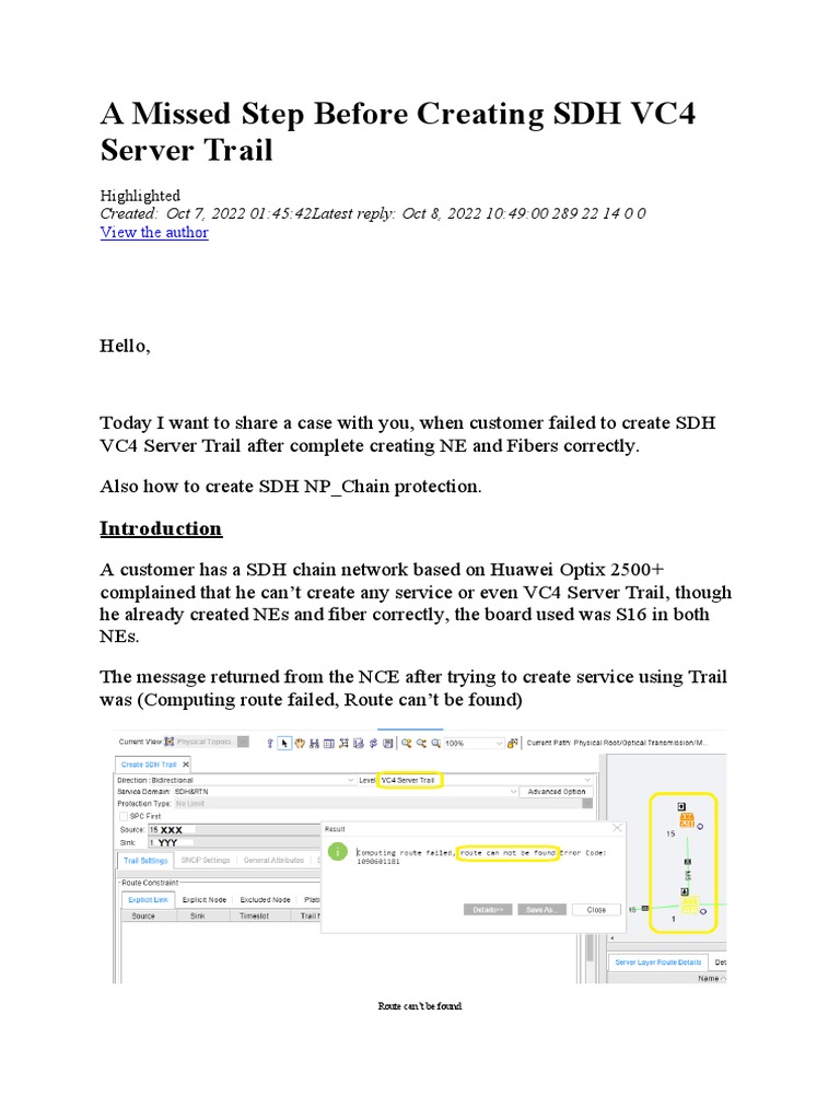 A Missed Step Before Creating SDH VC4 Server Trail | PDF