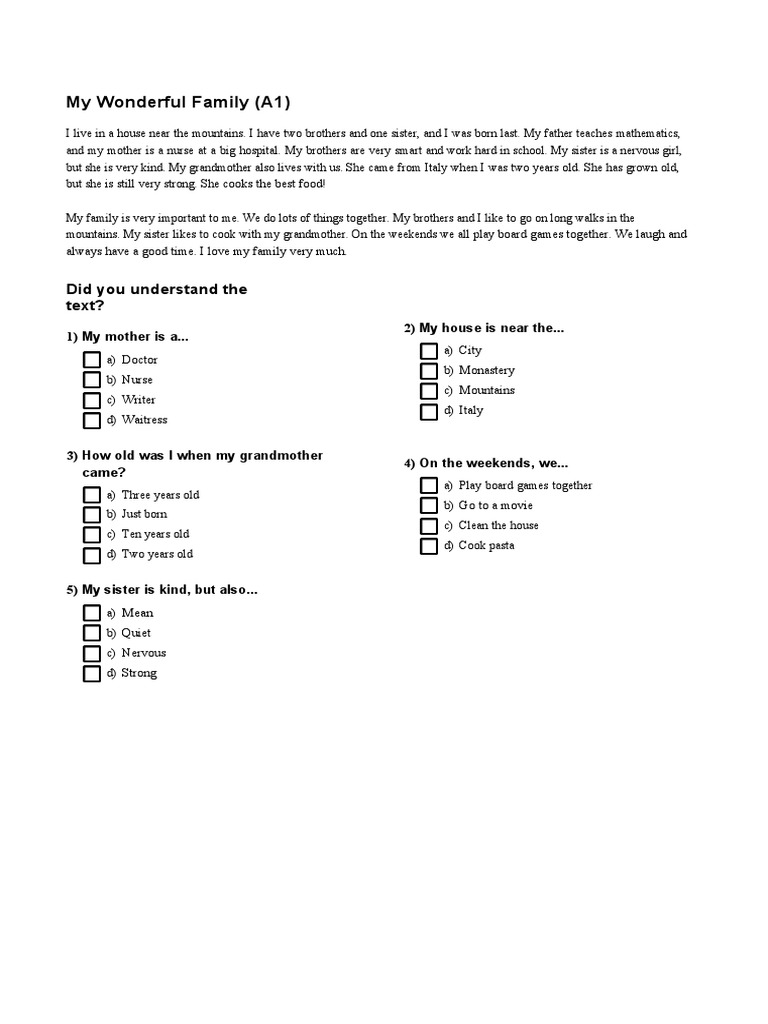 English Text Wonderful Family | PDF