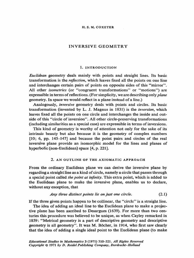 Inversive Geometry COXETER | PDF | Circle | Geometric Shapes