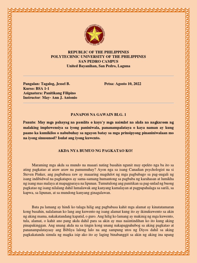 Panapos Na Gawain Blg. 1 - Bsa 1-1 | PDF