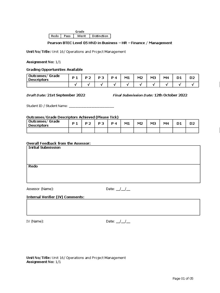 Operations and Project Management Assignment | PDF | Project Management | Business
