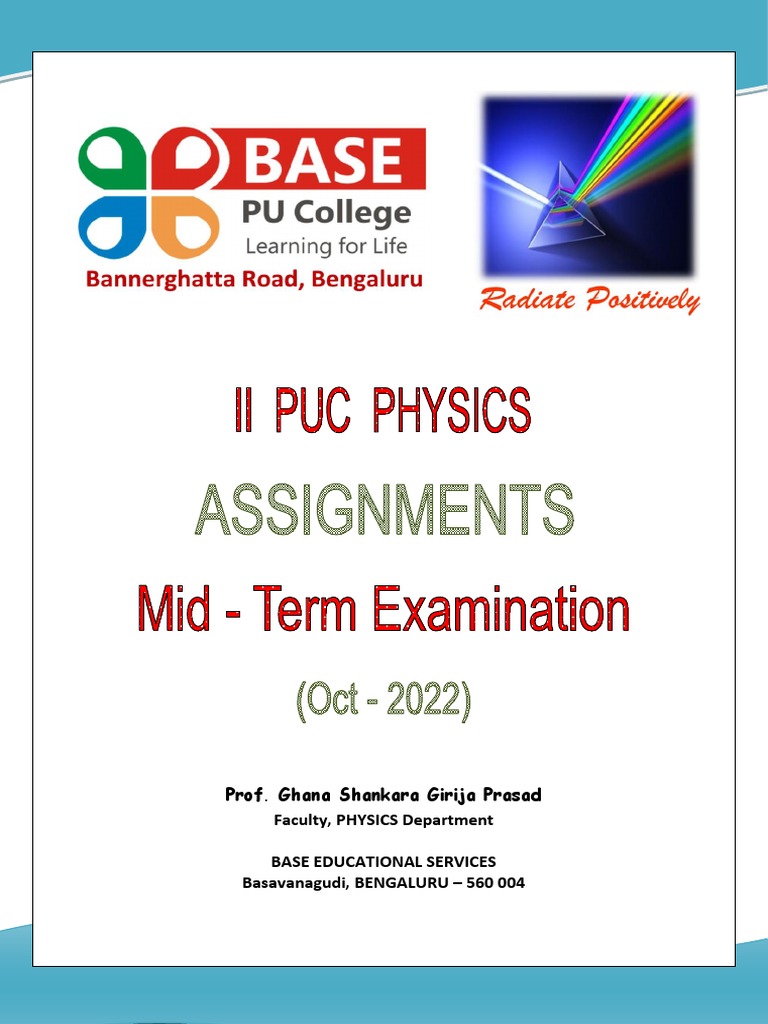 II Puc Physics - Assignment (Mid Term 2022) - Gsgp's | PDF | Electron | Capacitance