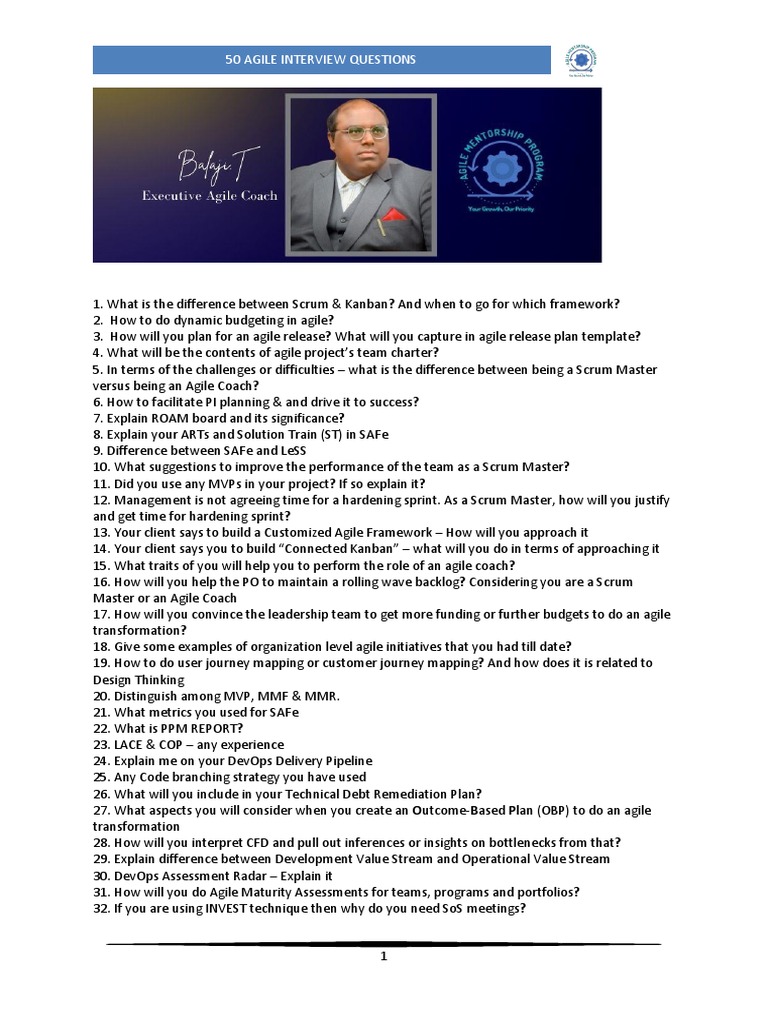 50 Agile Interview Questions Amp Service Offerings 1665654481 | PDF | Scrum (Software ...