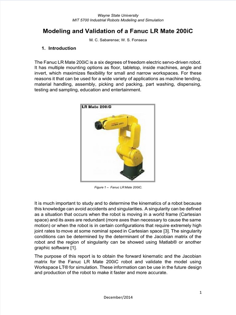 Fw Kinematic And Jacobian Of Fanuc Lr Mate 200c Pdf Matrix Mathematics Kinematics 