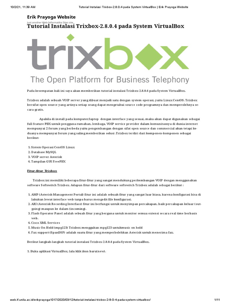 Tutorial Instalasi Trixbox-2.8.0.4 Pada System VirtualBox - Erik Prayoga Website | PDF