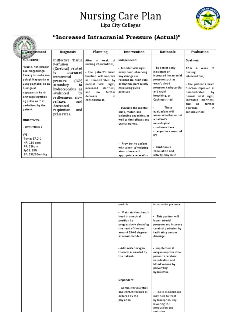 Nursing Care for ICP Management | PDF | Clinical Medicine | Medical ...