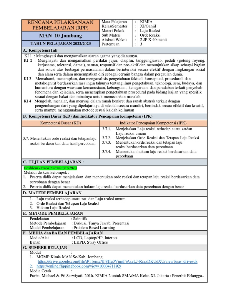 RPP Laju Reaksi New | PDF