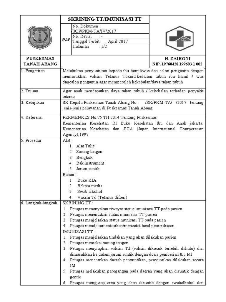 Sop Skrining TT Imunisasi TT | PDF