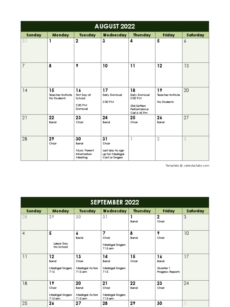 2022 2023 Monthly Calendar | PDF | Choir | Performing Arts