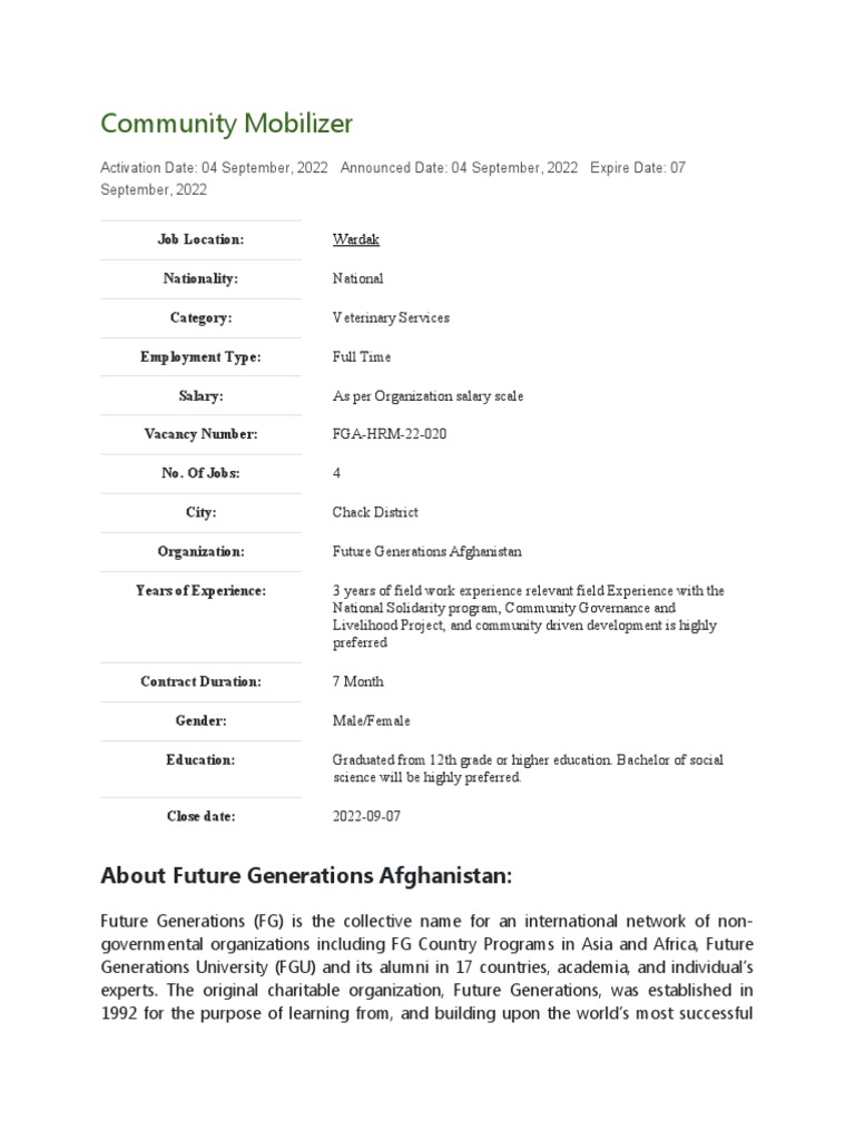 Community Mobilizer-07 Sep 2022 (FG) | PDF | Capacity Building