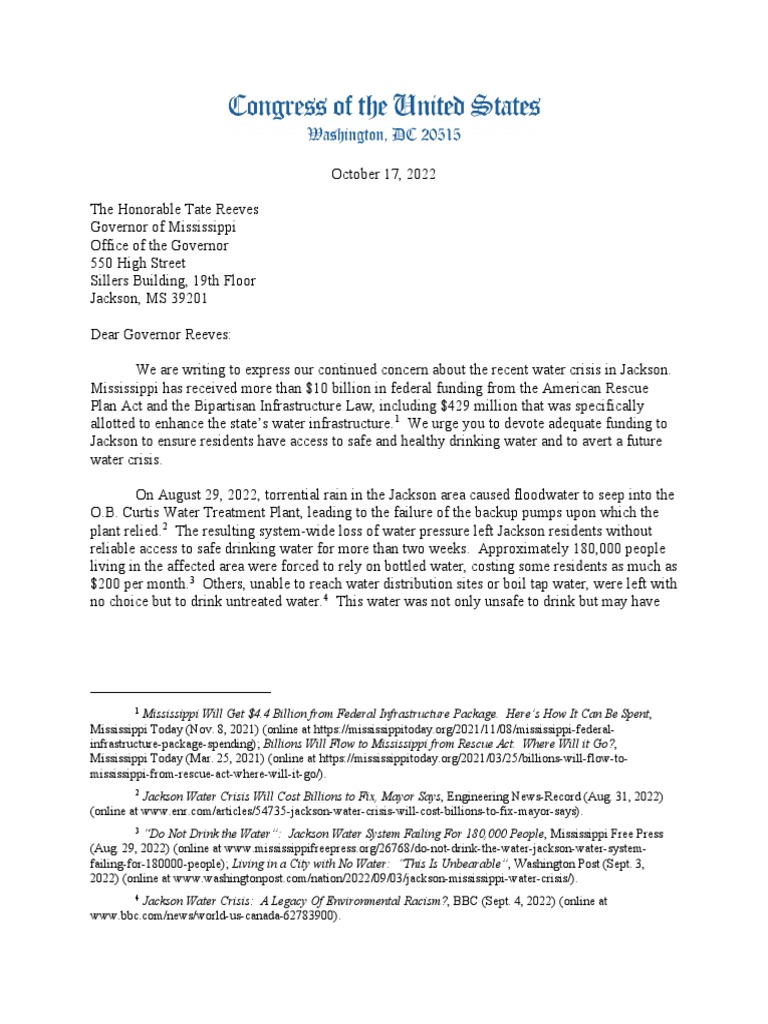 Congress Letter To Governor Oct 2022 | PDF | Jackson | Infrastructure