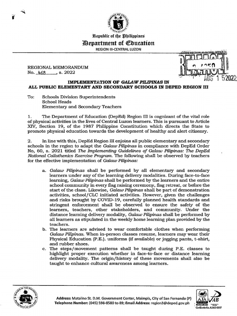 Galaw Pilipinas in All Public Elementary and Secondary Schools in Deped ...