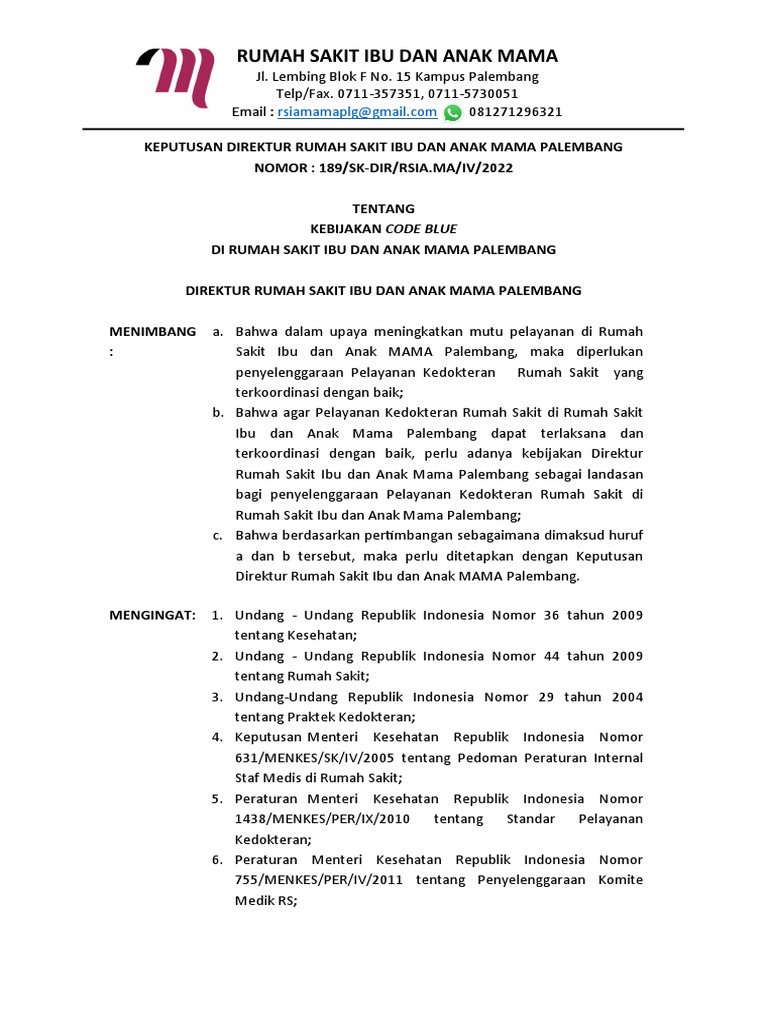 SK 189 Kebijakan Code Blue | PDF