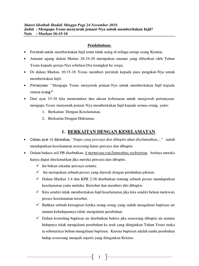 Preaching - Dua Alasan Yesus Memerintahkan Jemaat-Nya Untuk Memberitakan Injil Menurut Markus 16 ...