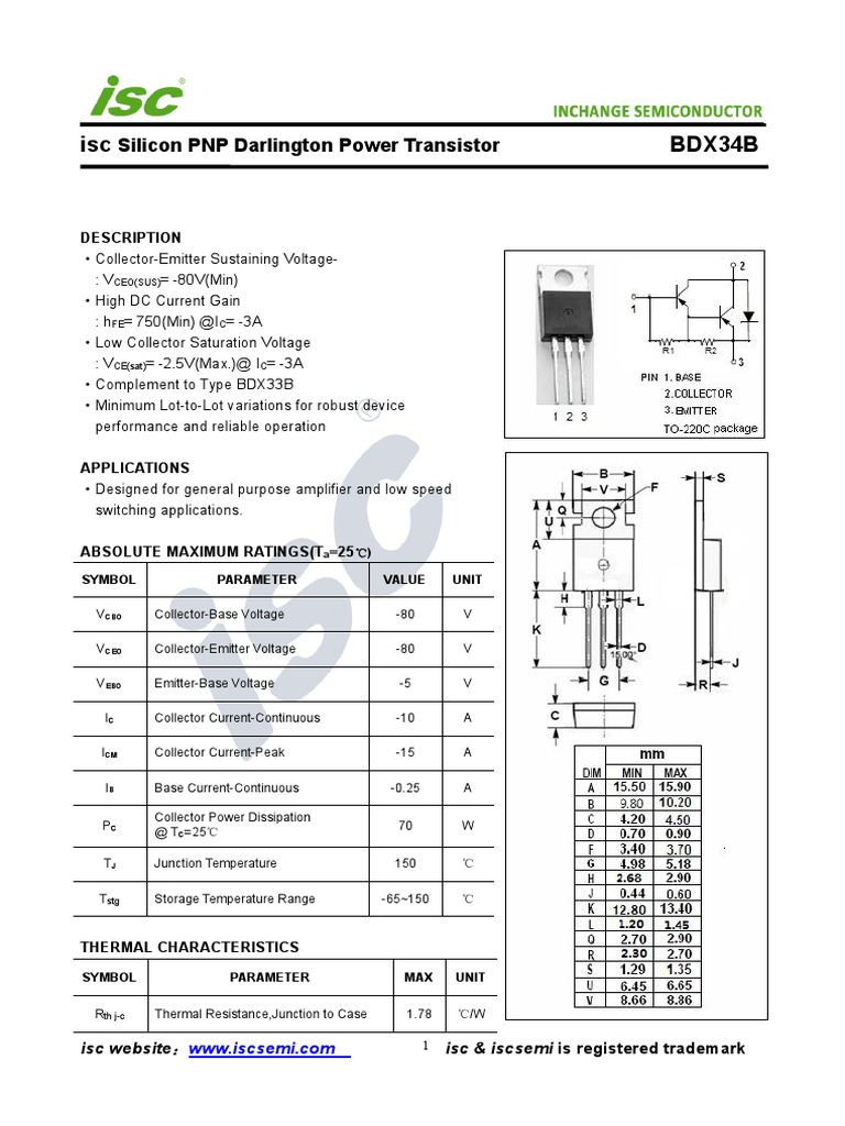 BDX 34 B | PDF | Bipolar Junction Transistor | Electrical Engineering