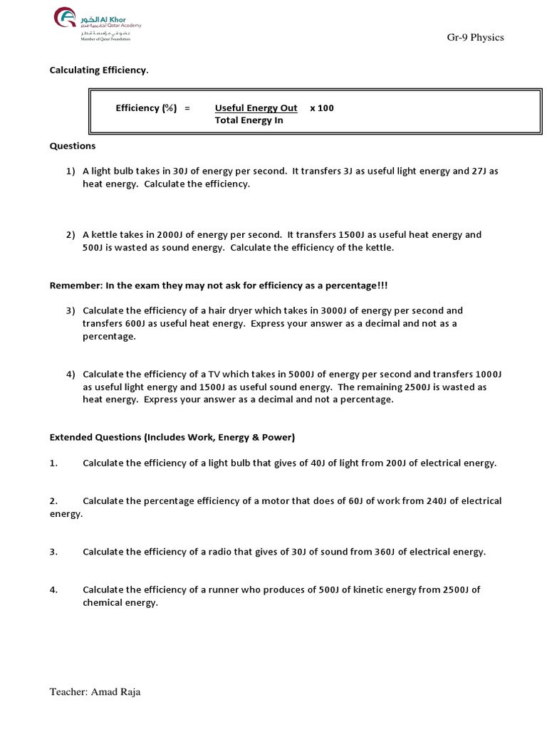 Efficiency Calculation | PDF