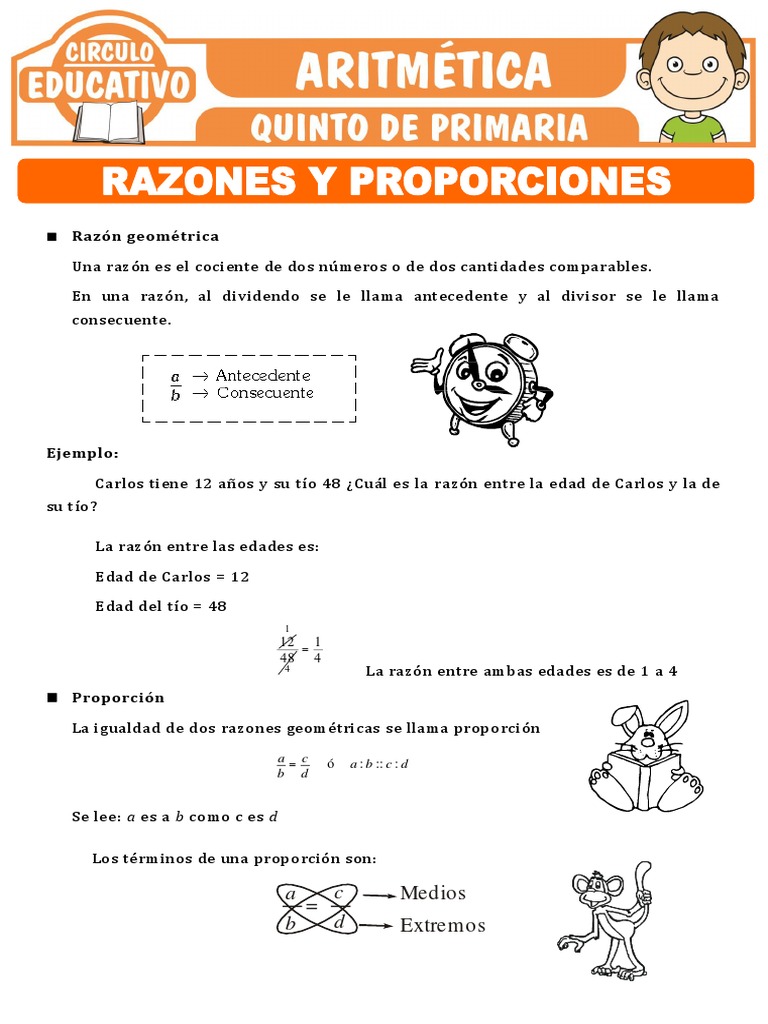 Razones y Proporciones para Quinto de Primaria | PDF | Proporción ...