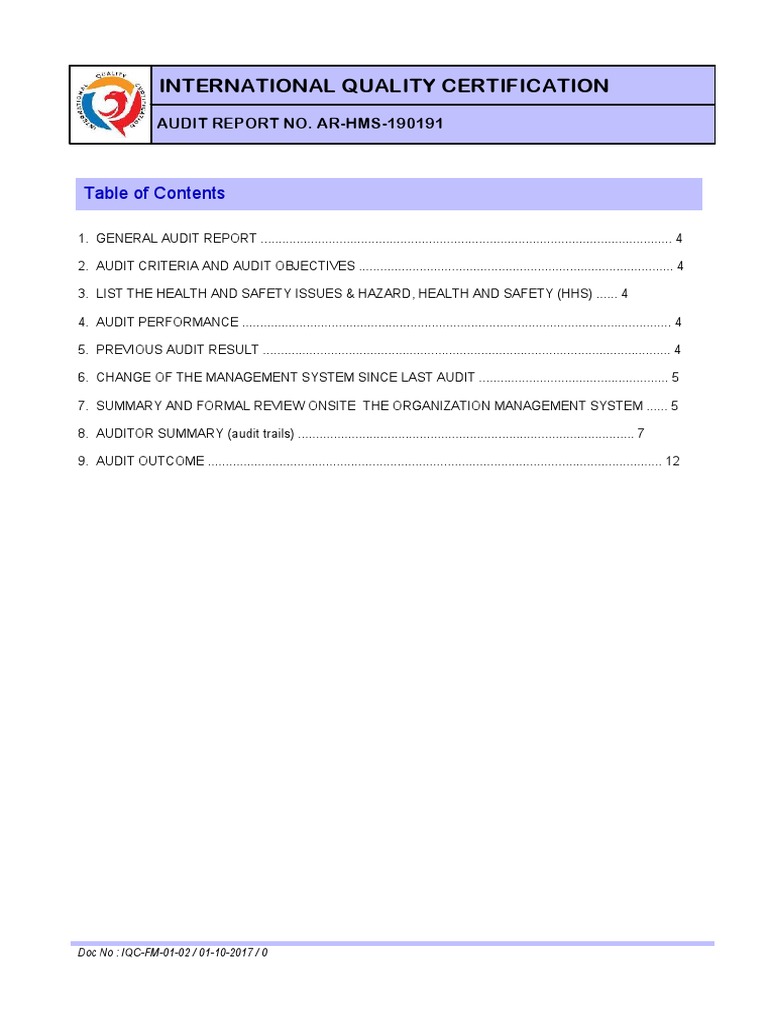 23 Laporan Audit ISO18001-2007 THN 2019 | PDF | Audit | Occupational Safety And Health
